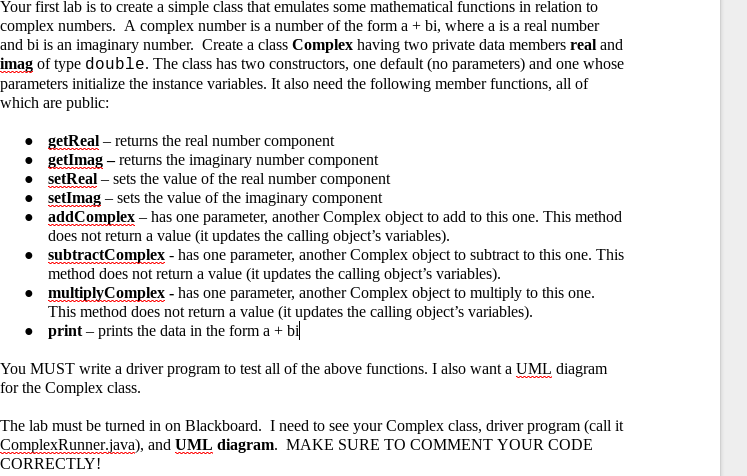 Solved Your first lab is to create a simple class that | Chegg.com