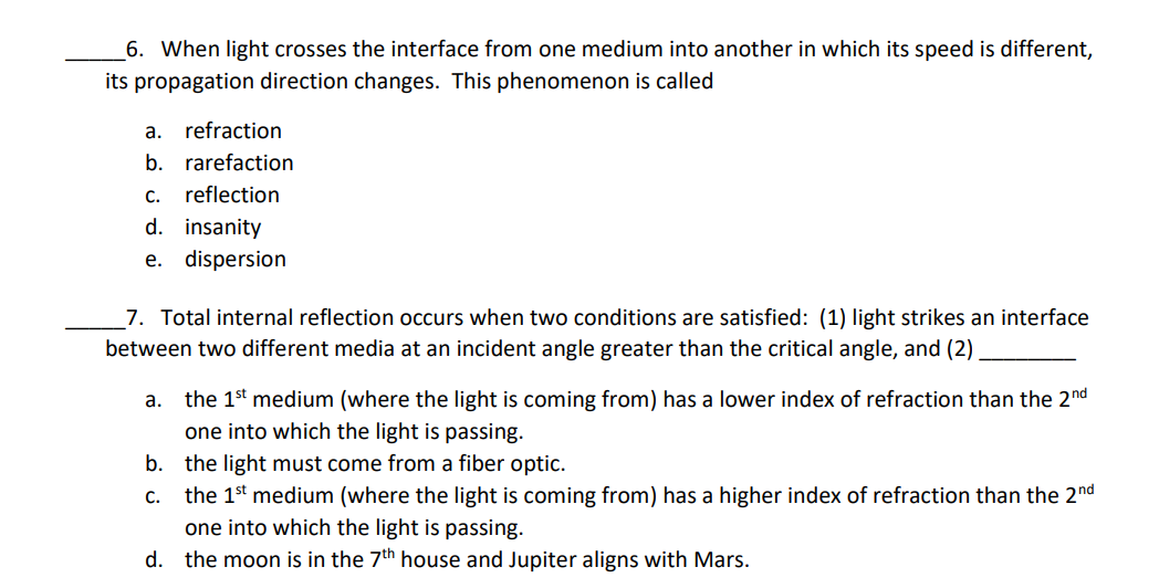 Solved 6. When light crosses the interface from one medium | Chegg.com