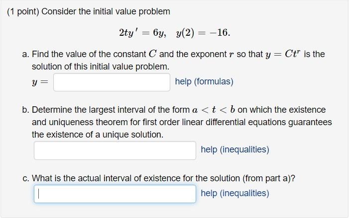 Solved (1 point) Consider the initial value problem | Chegg.com