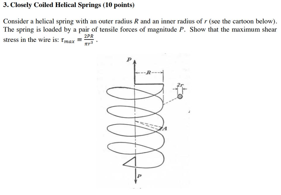 Solved 3. Closely Coiled Helical Springs (10 points) | Chegg.com