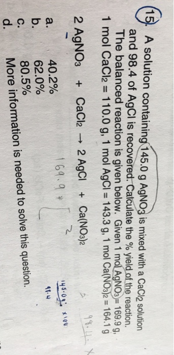 Solved a solution containing 145.0g AgNO3 is mixed with | Chegg.com