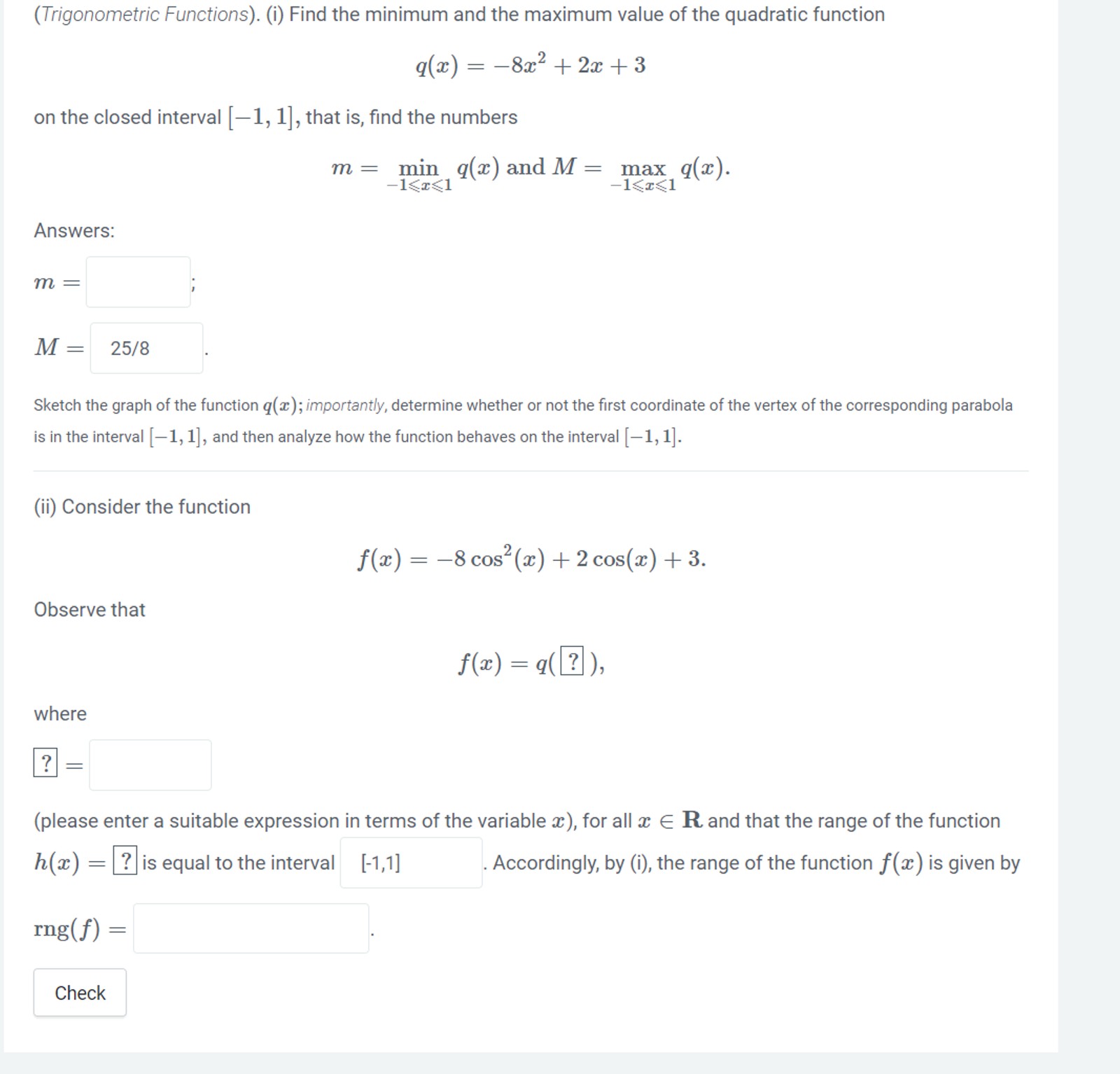 Solved Trigonometric Functions I find The Minimum And