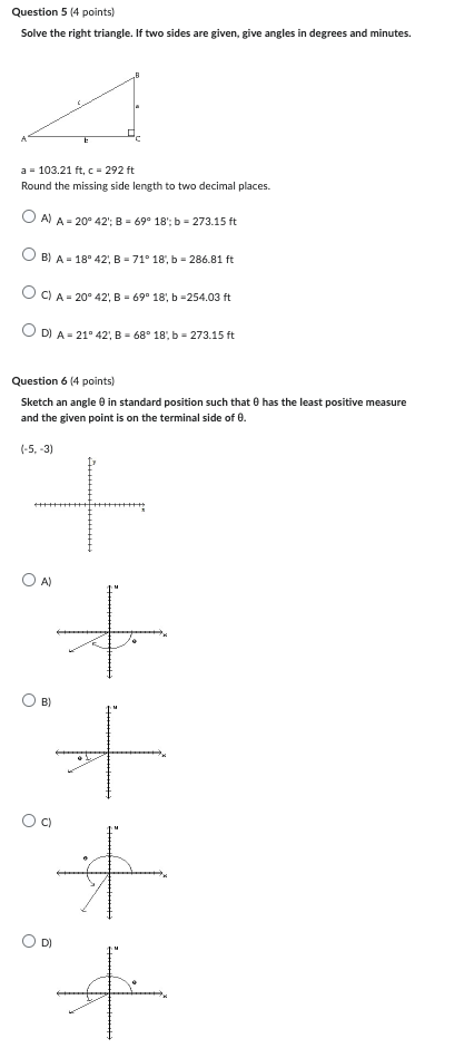 Solved Question 5 4 Points Solve The Right Triangle If Chegg