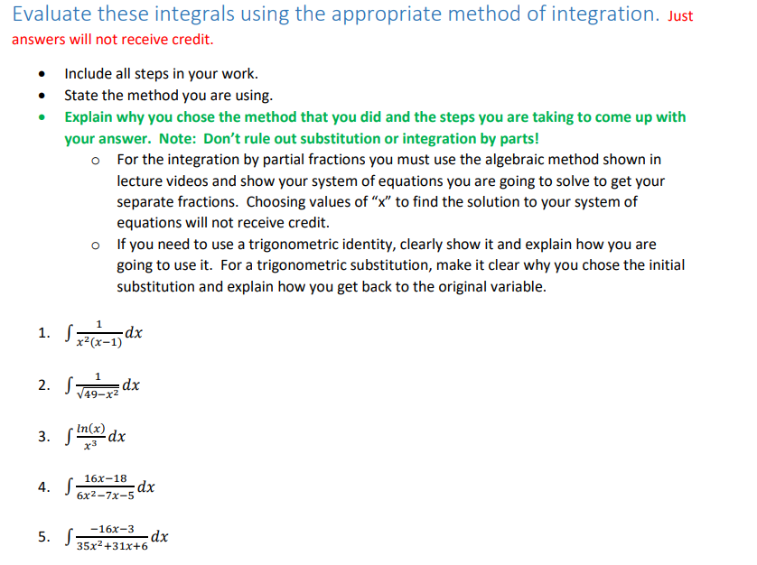 Solved Evaluate these integrals using the appropriate method | Chegg.com