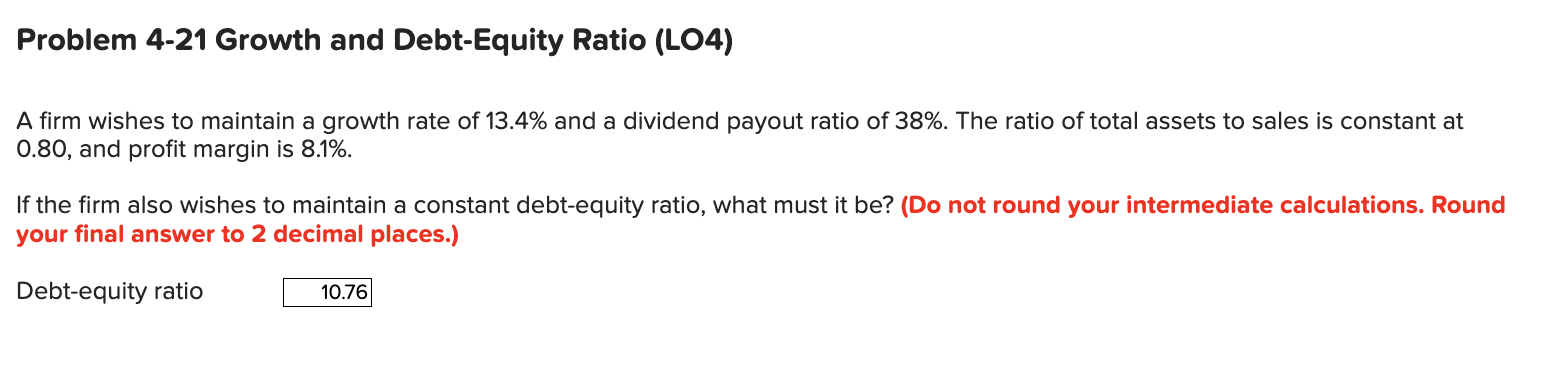 Solved Problem 4-21 ﻿Growth and Debt-Equity Ratio (LO4)A | Chegg.com