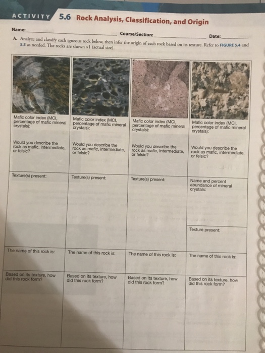 5.6 Rock Analysis, Classification, and Origin | Chegg.com