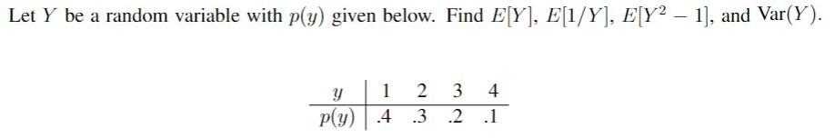 Solved Let Y be a random variable with p(y) given below. | Chegg.com