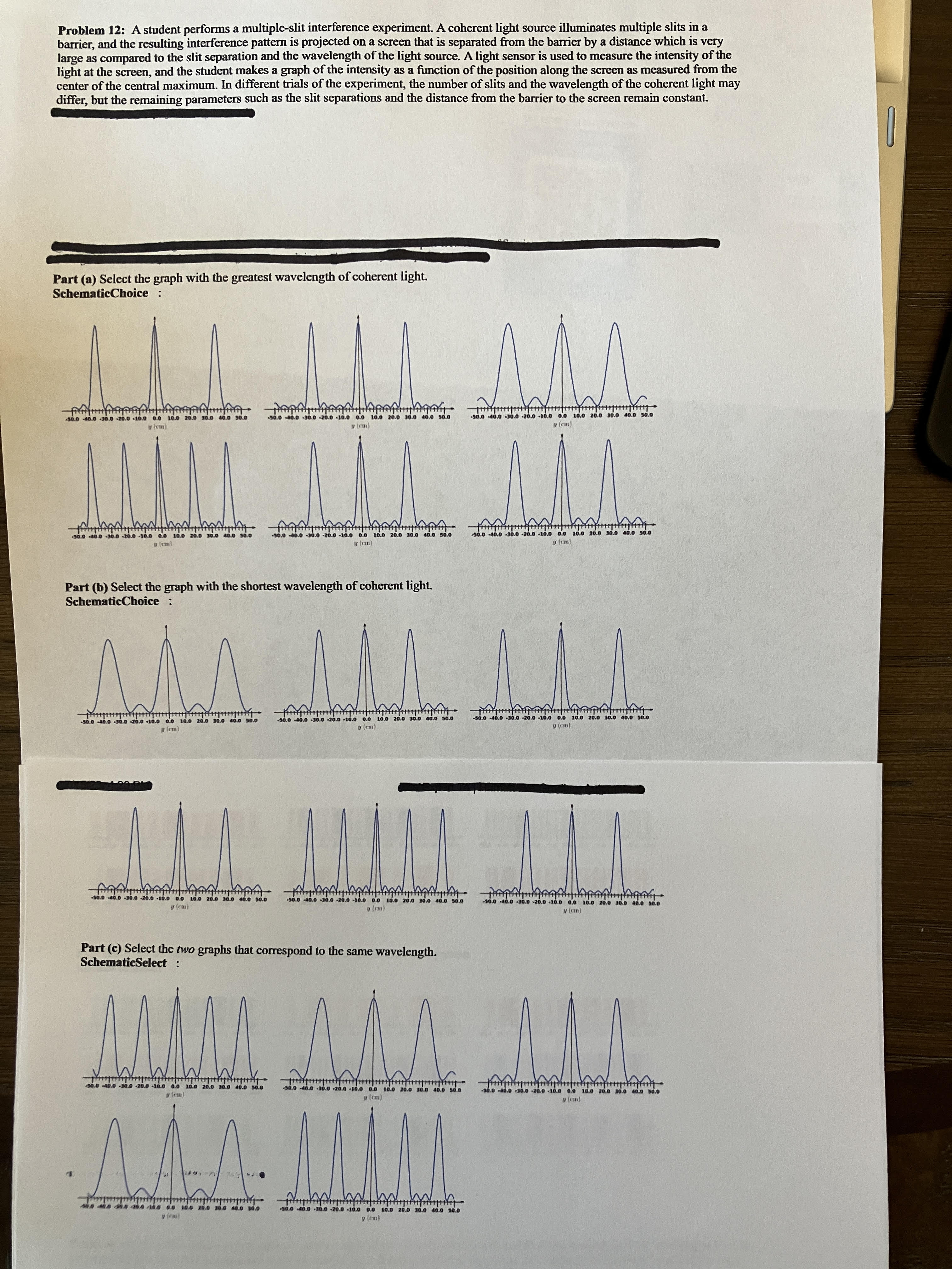 Solved Problem 12: A student performs a multiple-slit | Chegg.com