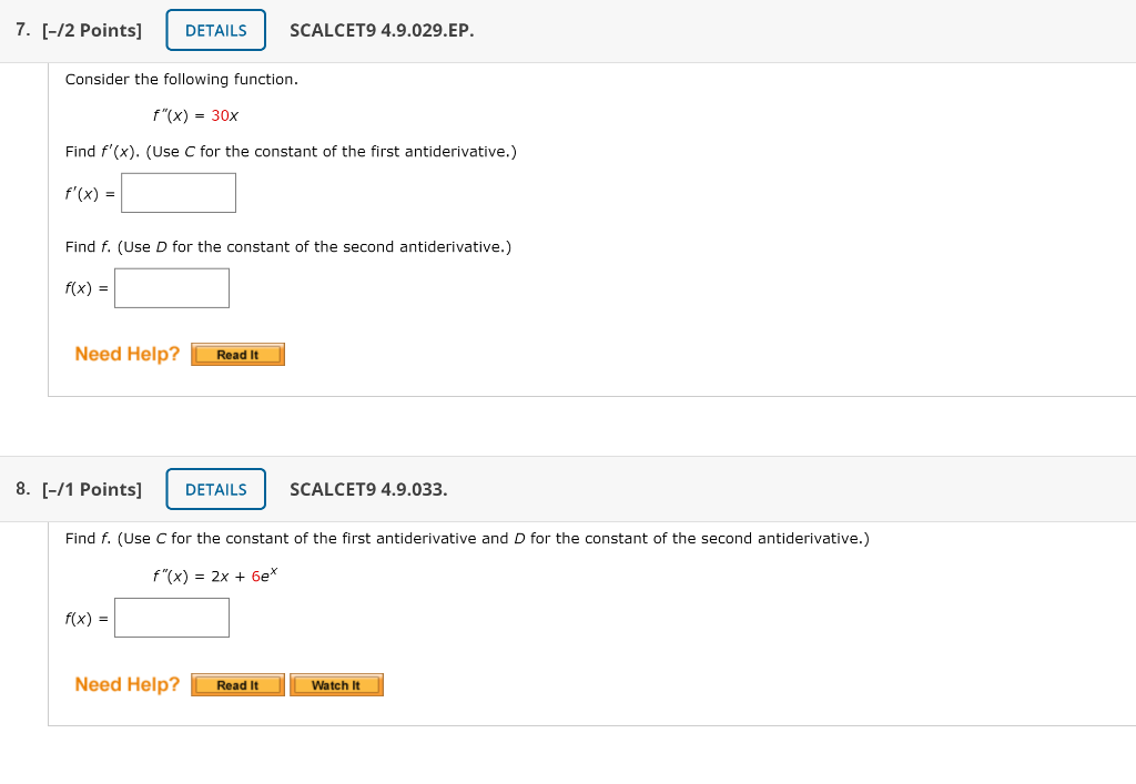 Solved 7. [-12 Points] DETAILS SCALCET9 4.9.029.EP. Consider | Chegg.com