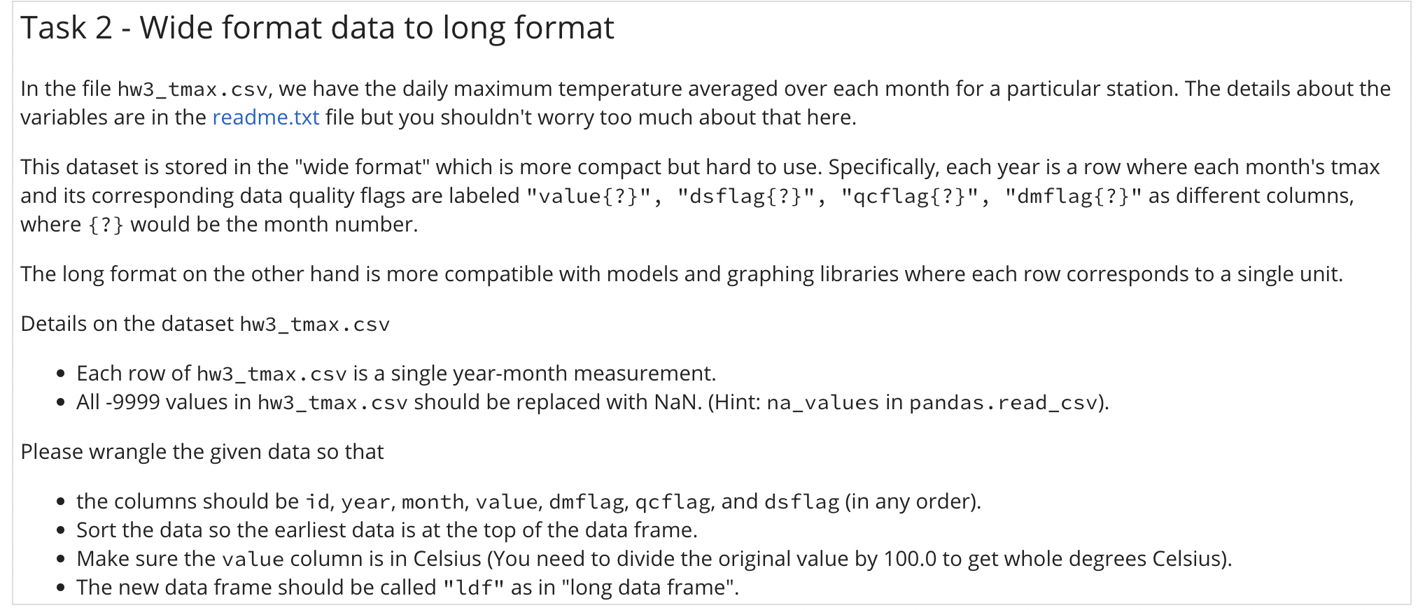 Solved Task 2 - Wide format data to long format In the file | Chegg.com