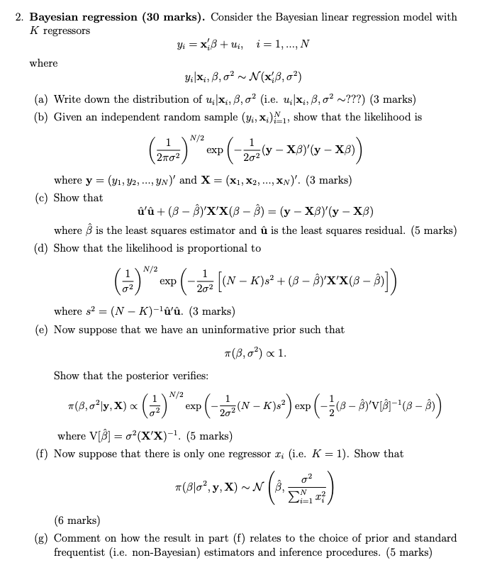 Solved 2. Bayesian regression (30 marks). Consider the | Chegg.com Solved 2. Bayesian regression (30 marks). Consider the | Chegg.com