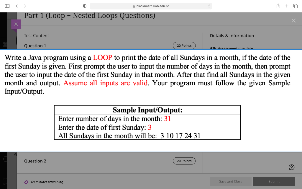 Solved blackboard.uab.edu.bh + Part 1 (Loop + Nested Loops | Chegg.com