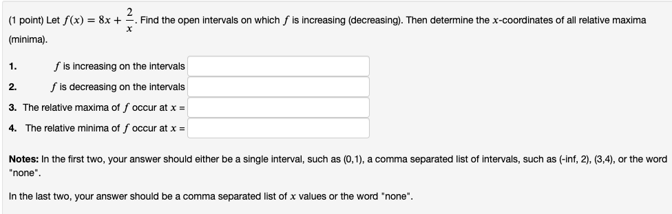 Solved (1 point) Consider the function f(x) = -2x3 + 45x2 – | Chegg.com