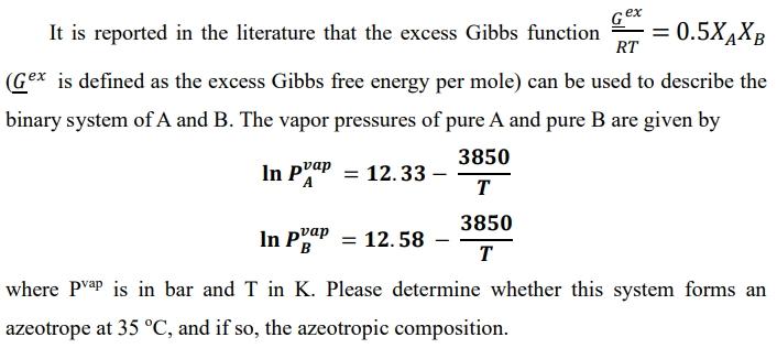 Solved It is reported in the literature that the excess | Chegg.com