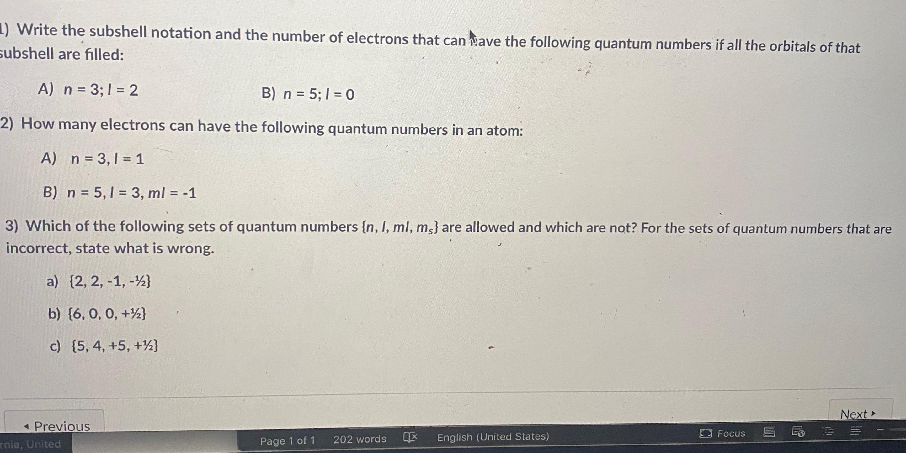 Solved 1 Write The Subshell Notation And The Number Of 