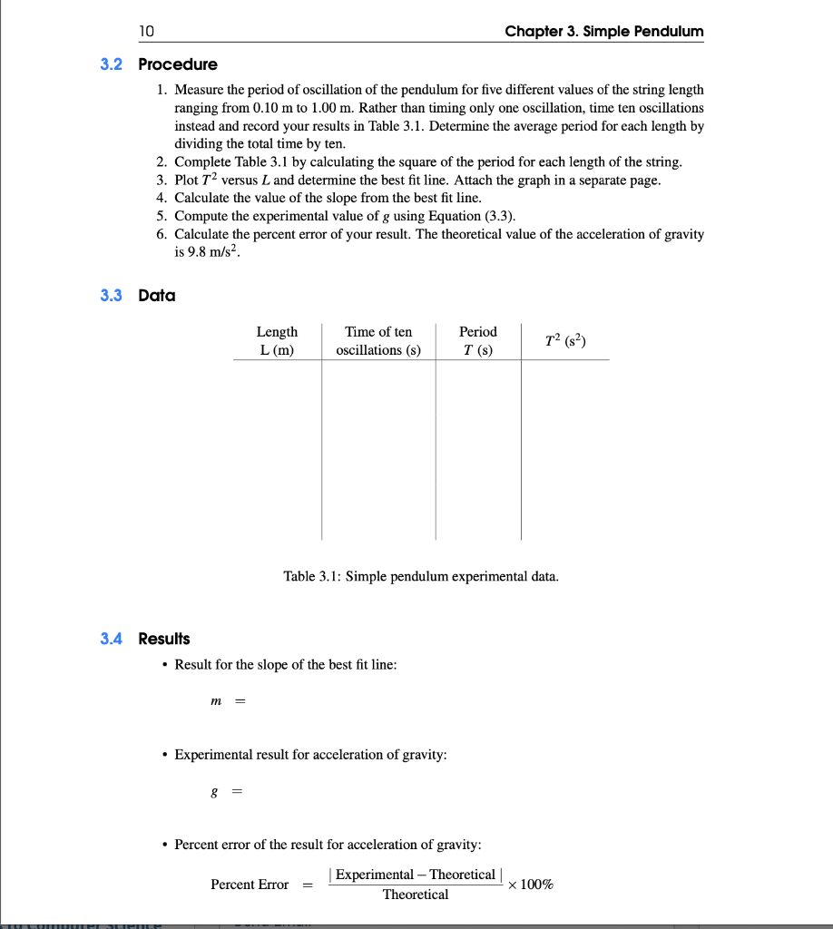 Solved 3.2 Procedure 1. Measure the period of oscillation of | Chegg.com
