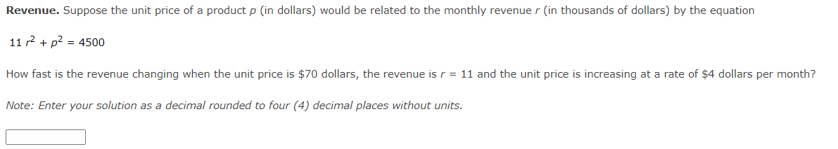 Solved Revenue. Suppose the unit price of a product p (in | Chegg.com