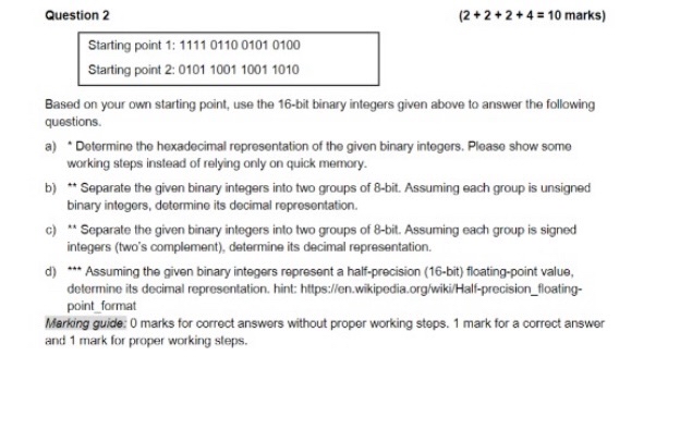 Solved Question 2 (2+2+2+4=10 marks ) Starting point 1: | Chegg.com