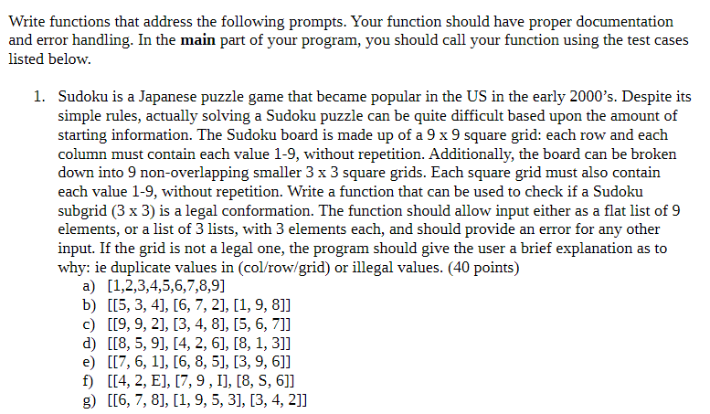 Solved Write Functions That Address The Following Prompts 