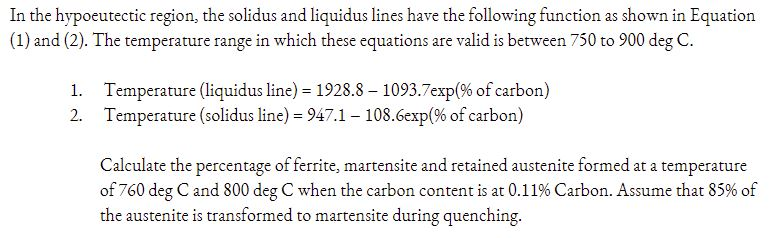 Solved In the hypoeutectic region, the solidus and liquidus | Chegg.com