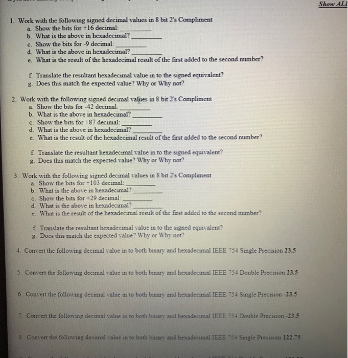 Solved Show Al 1 Work With The Following Signed Decimal 