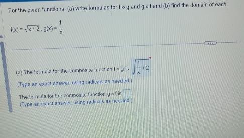 Solved For the given functions, (a) write formulas for f@g | Chegg.com