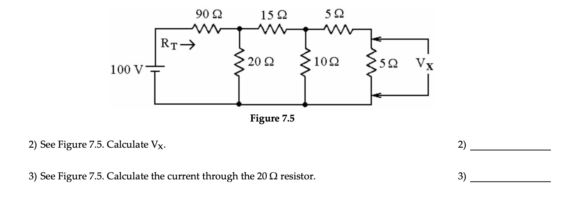 Solved 2) See Figure 7.5. Calculate \\( V_{X} \\). 3) See | Chegg.com