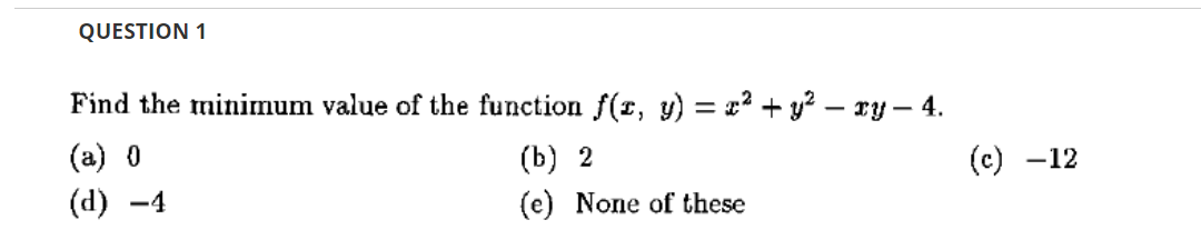 Solved QUESTION 1Find the minimum value of the function | Chegg.com