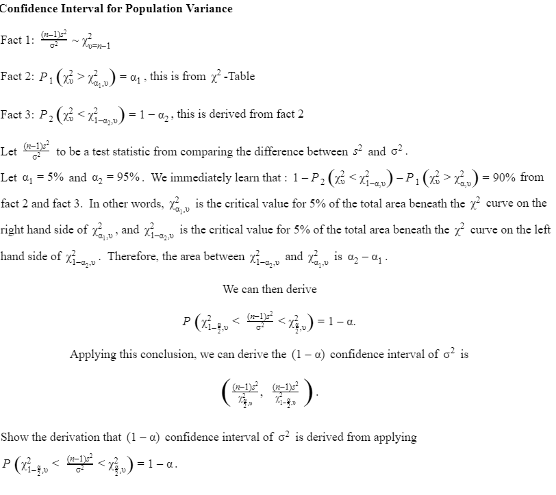 Solved Confidence Interval for Population Variance Fact 1: | Chegg.com