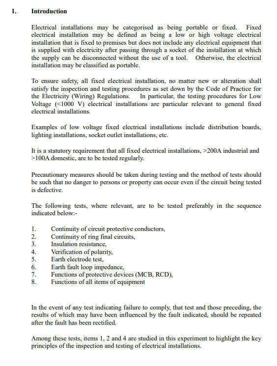 1. Introduction Electrical installations may be | Chegg.com