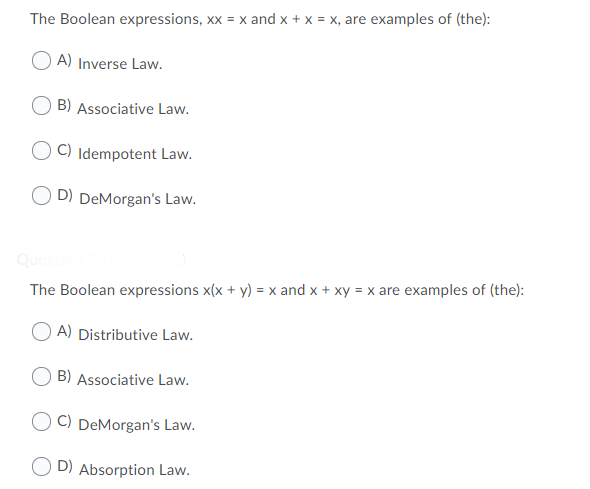 Solved The Boolean expressions, Xx = x and x + x = x, are | Chegg.com