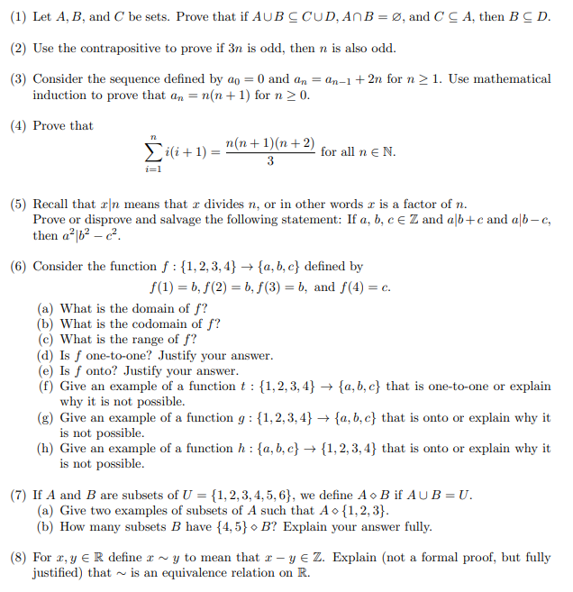 Solved (1) Let A,B, and C be sets. Prove that if | Chegg.com