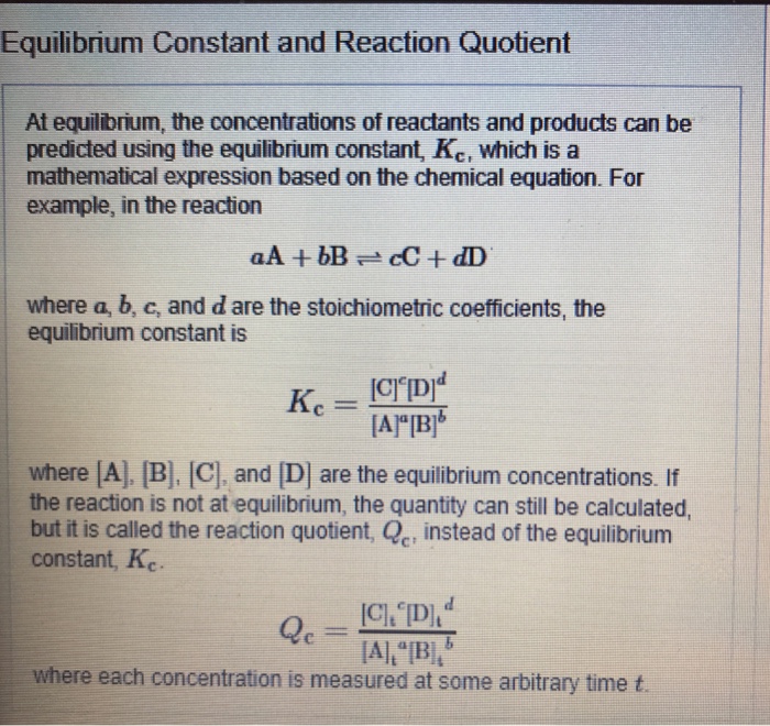 Solved Equilibrium Constant and Reaction Quotient At | Chegg.com