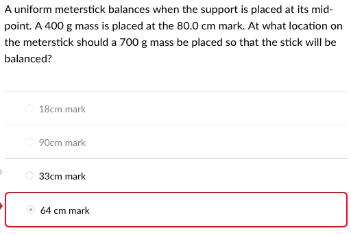 Solved A uniform meterstick balances when the support is | Chegg.com