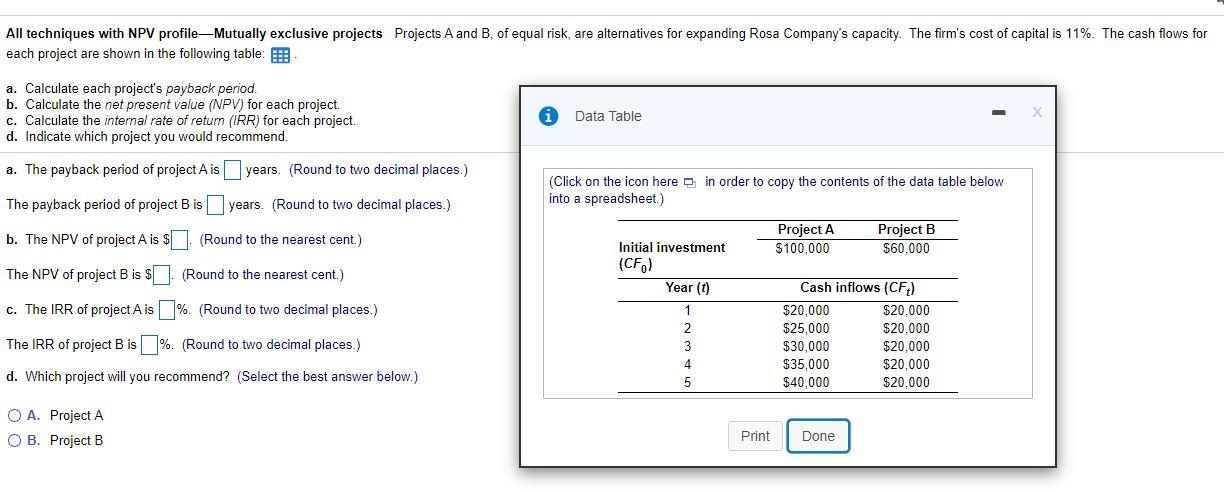 Solved All techniques with NPV profile—Mutually exclusive | Chegg.com