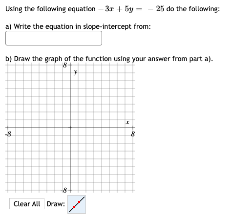 Solved Using the following equation −3x+5y=−25 do the | Chegg.com