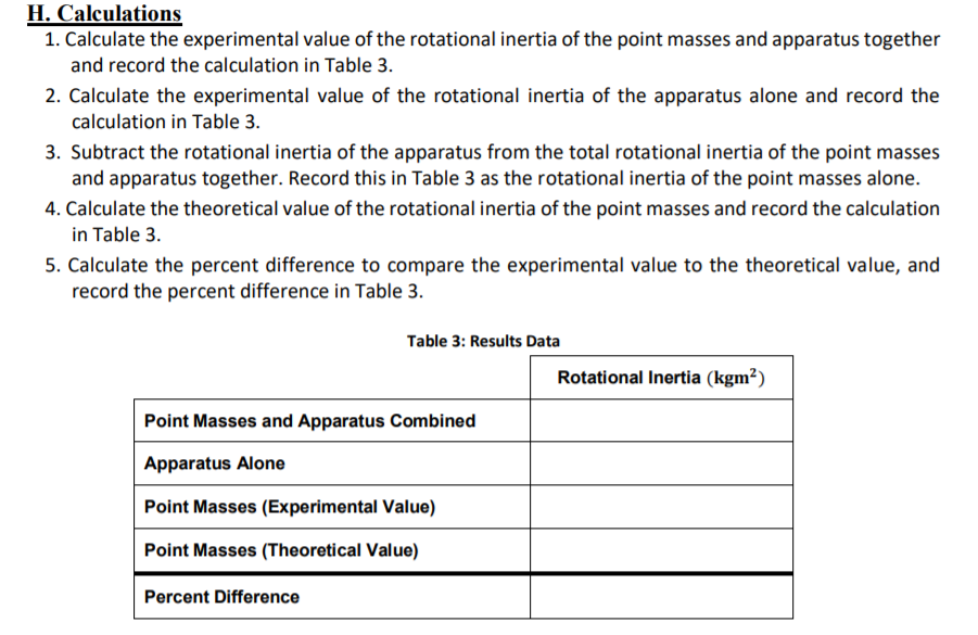 H. Calculations 1. Calculate the experimental value | Chegg.com