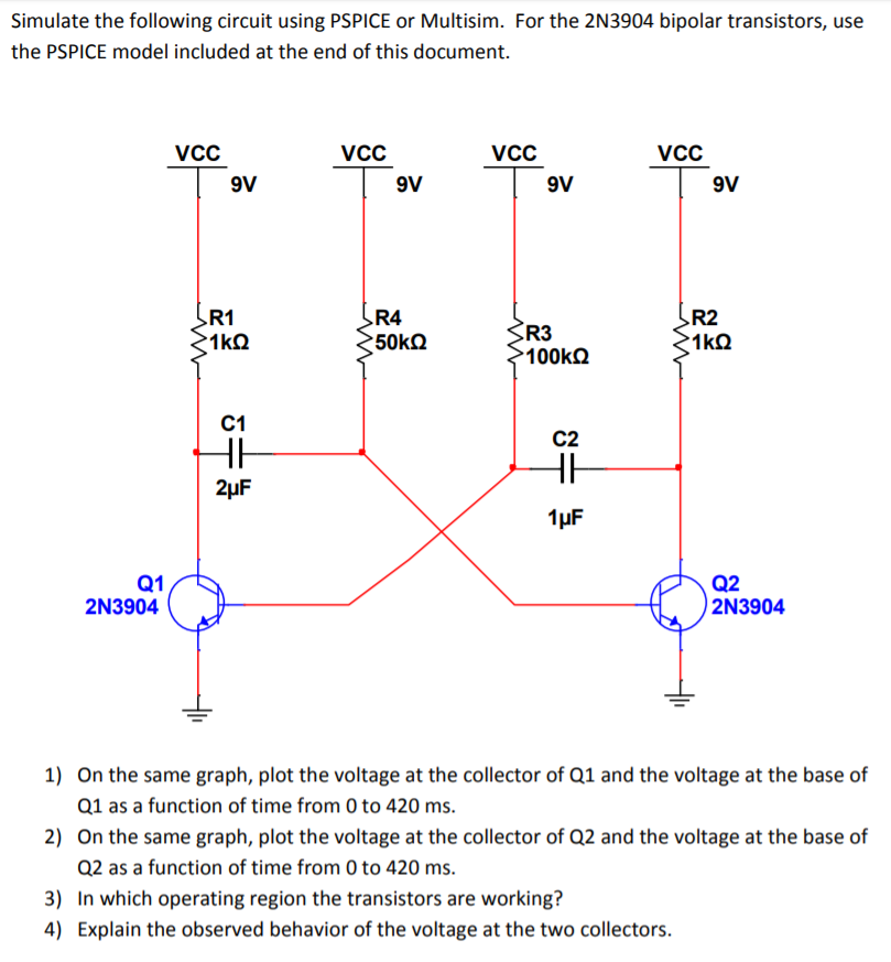 Simulate the following circuit using PSPICE or | Chegg.com