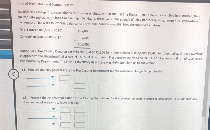 Solved Cost of Production and Journal Entries AccuBlade | Chegg.com