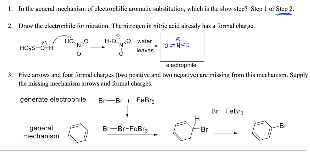 Solved 1. In the general mechanism of electrophilic aromatic | Chegg.com