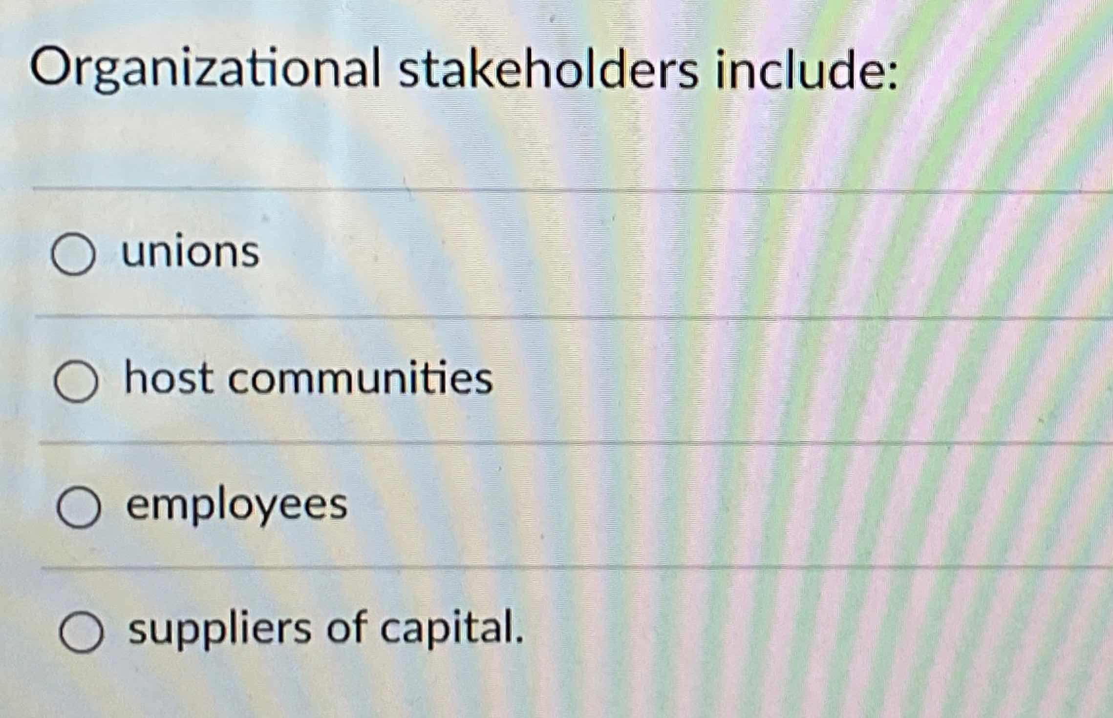Solved Organizational stakeholders include:unionshost | Chegg.com