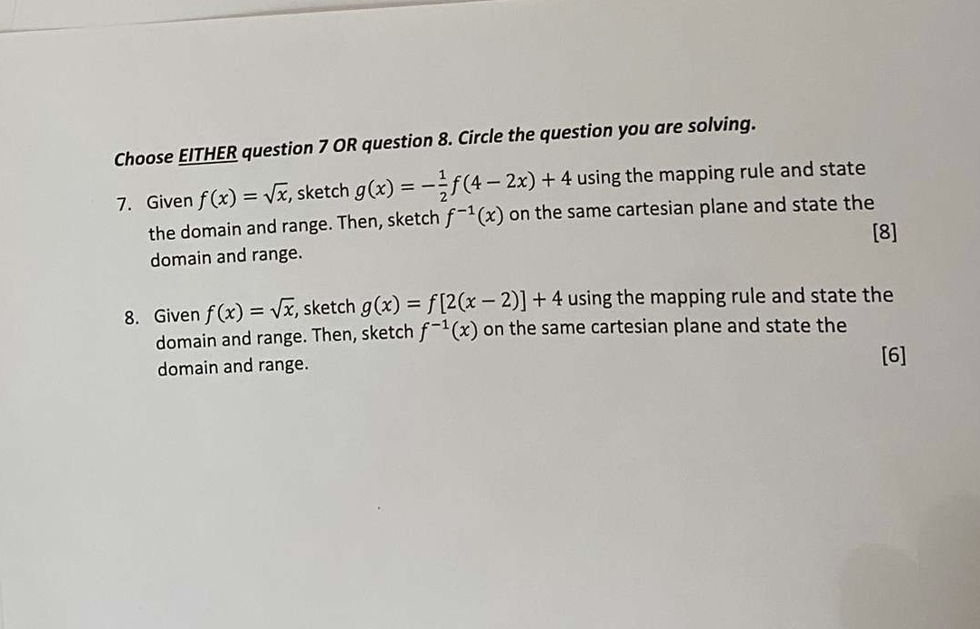 Solved Choose EITHER question 7 OR question 8. Circle the | Chegg.com