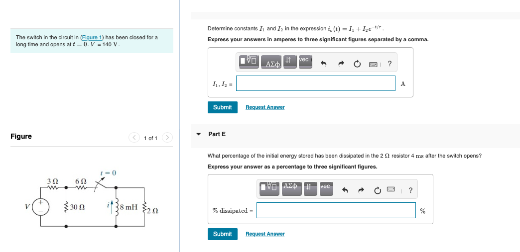 Solved Determine constants I1 and I2 in the expression | Chegg.com