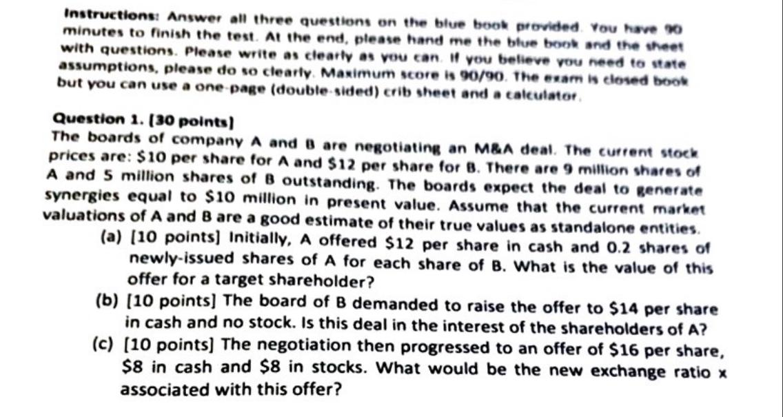 Instructions: Answer all three questions on the blue | Chegg.com