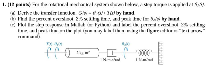 Solved 1. (12 points) For the rotational mechanical system | Chegg.com