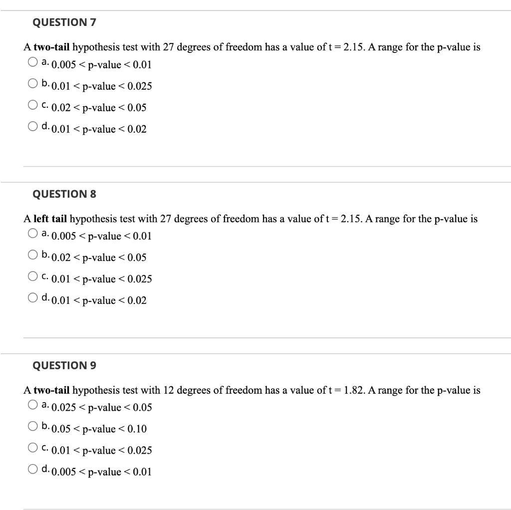 Solved Question 7 A Two Tail Hypothesis Test With 27 Degrees 9274