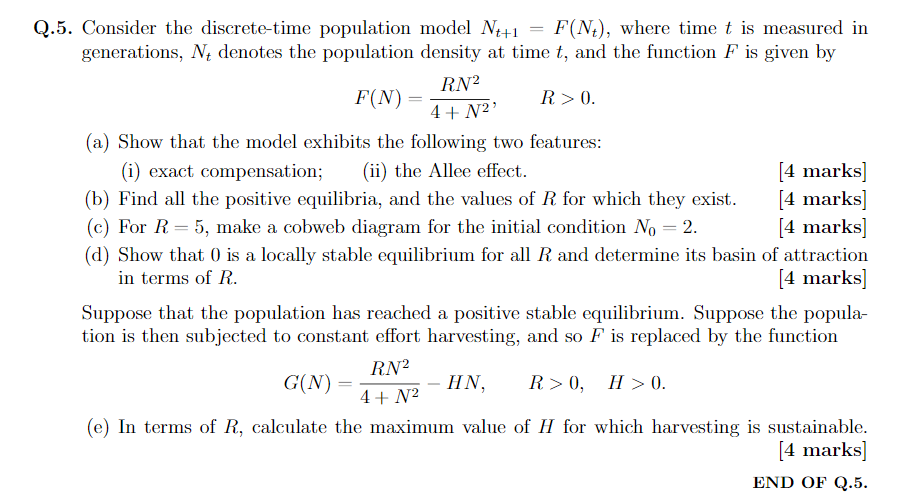 Q.5. Consider the discrete-time population model | Chegg.com