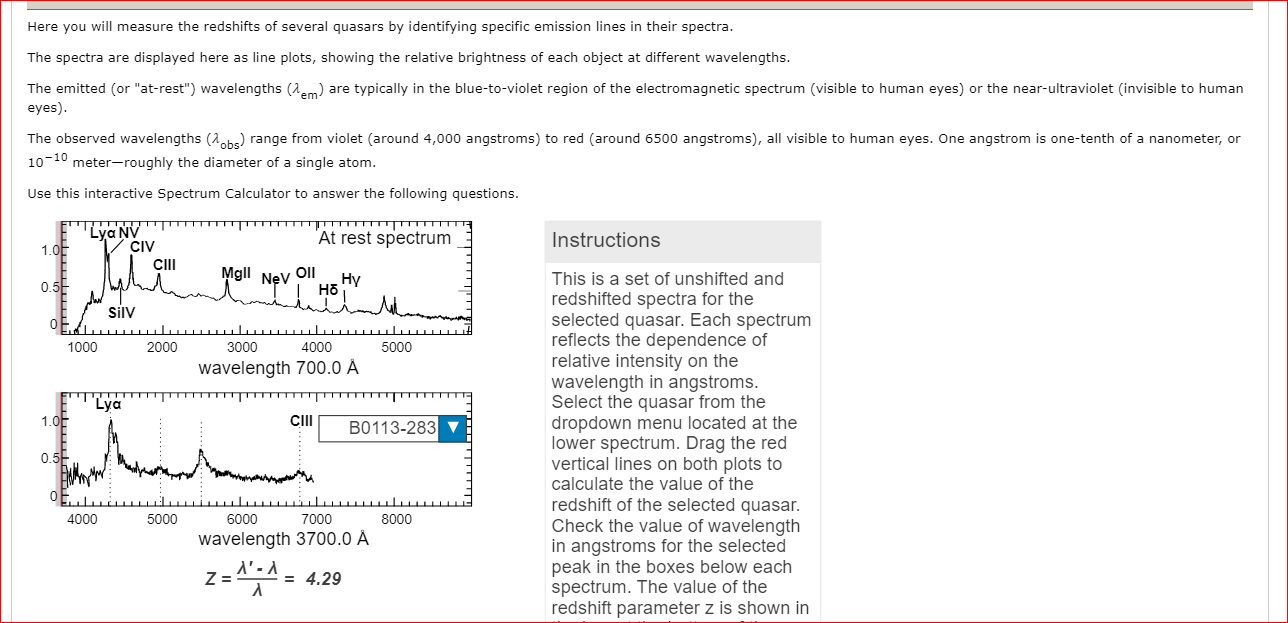 Solved Here you will measure the redshifts of several | Chegg.com