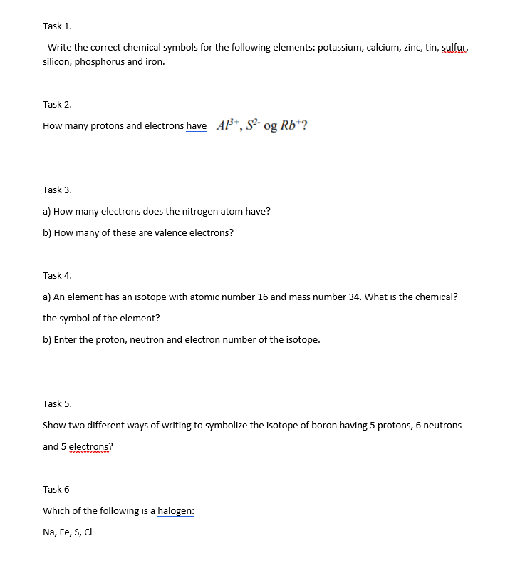 Solved Task 1. Write the correct chemical symbols for the | Chegg.com