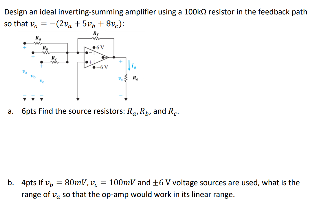 Solved Design an ideal inverting-summing amplifier using a | Chegg.com
